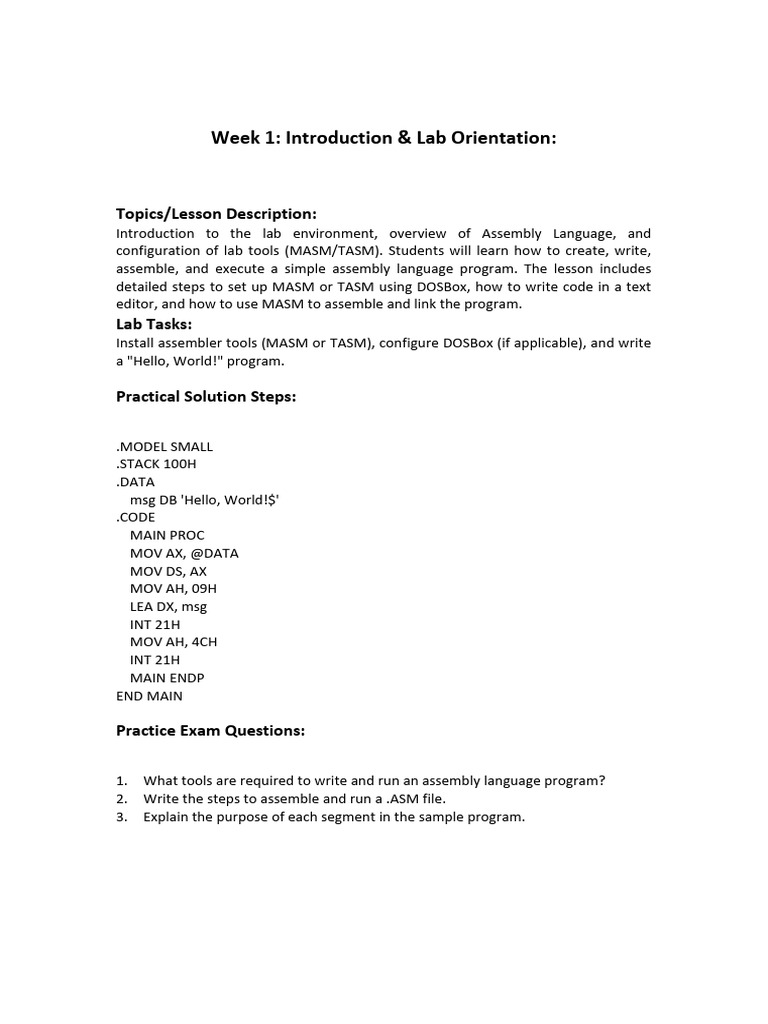 COAL Lab Manual | PDF | Assembly Language | Computer Programming