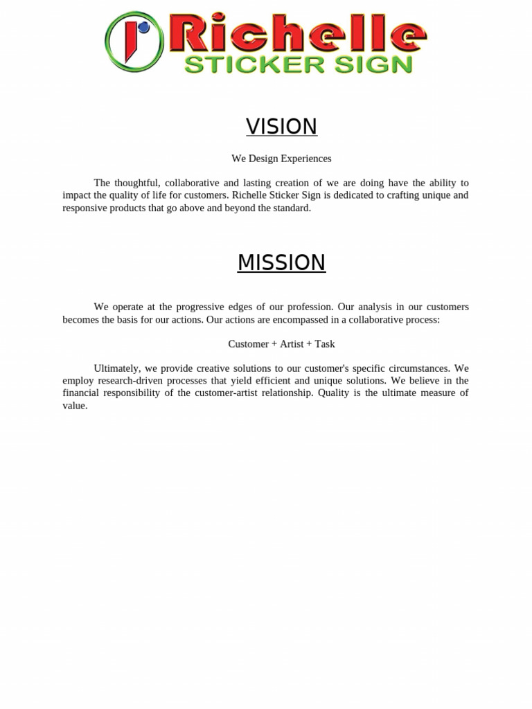 Richelle Sticker Sign Vision Mission | PDF