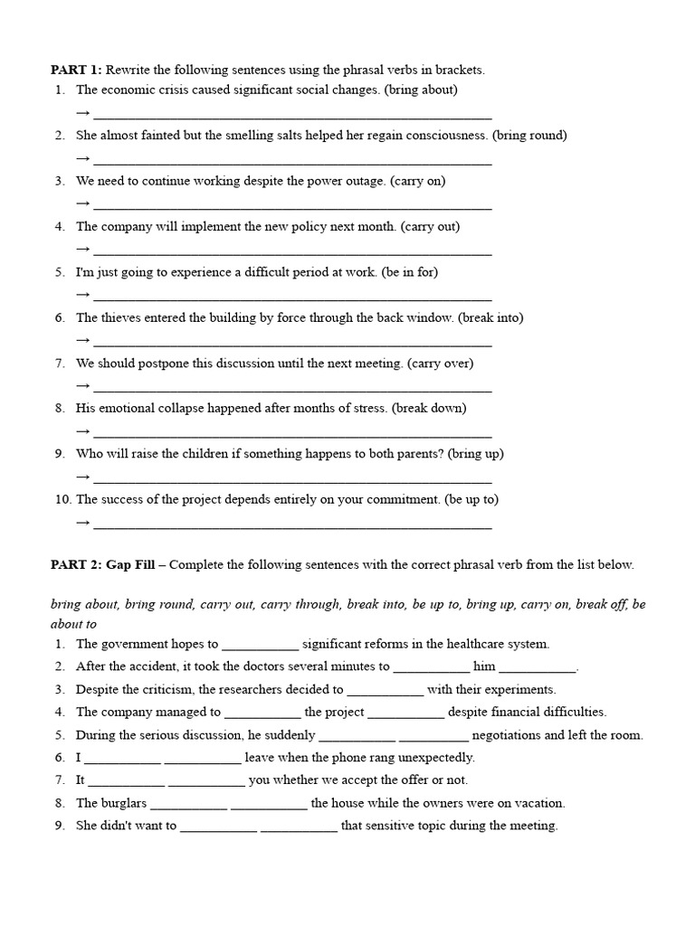 Phrasal Verbs Practice Exercises | PDF