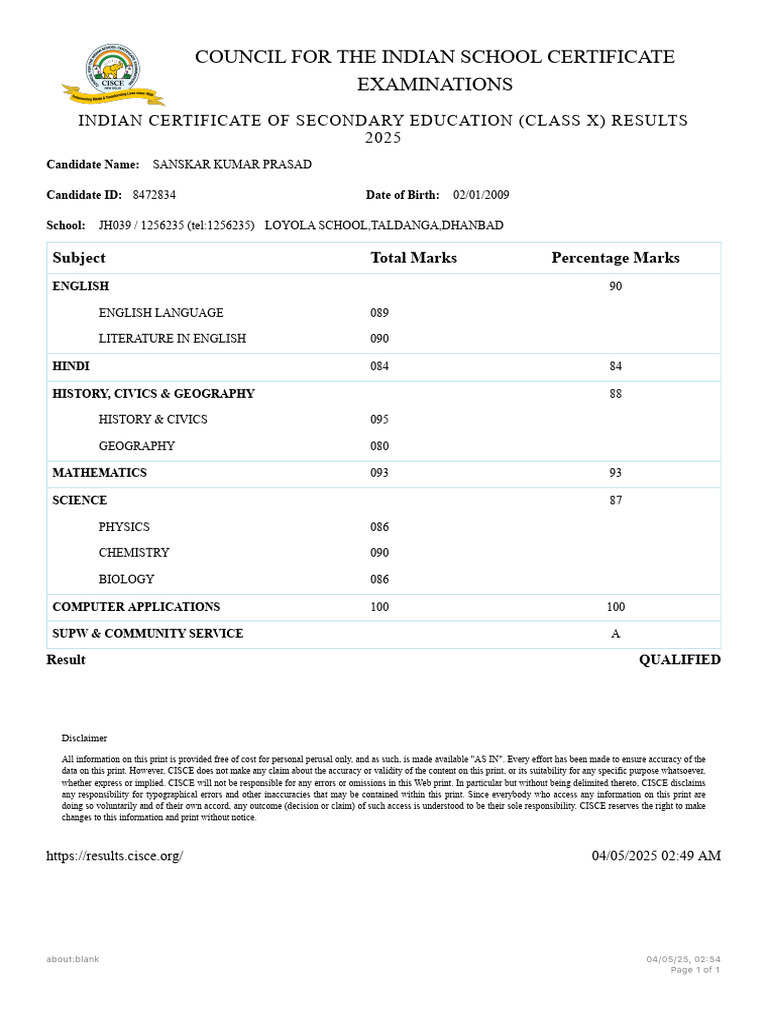 CISCE Results 2025 | PDF
