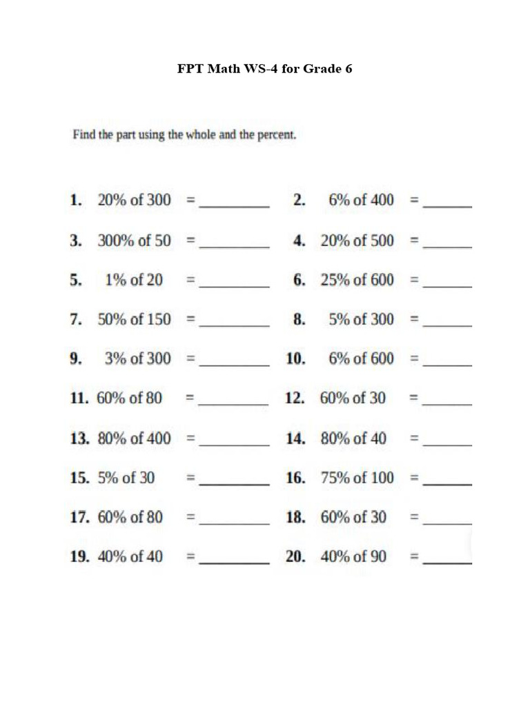 Grade 6 Math FPT WS-4 | PDF