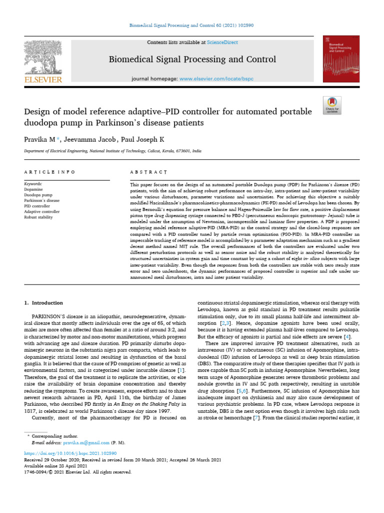 Adaptive PID Control for Duodopa Pump | PDF | Parkinson's Disease ...