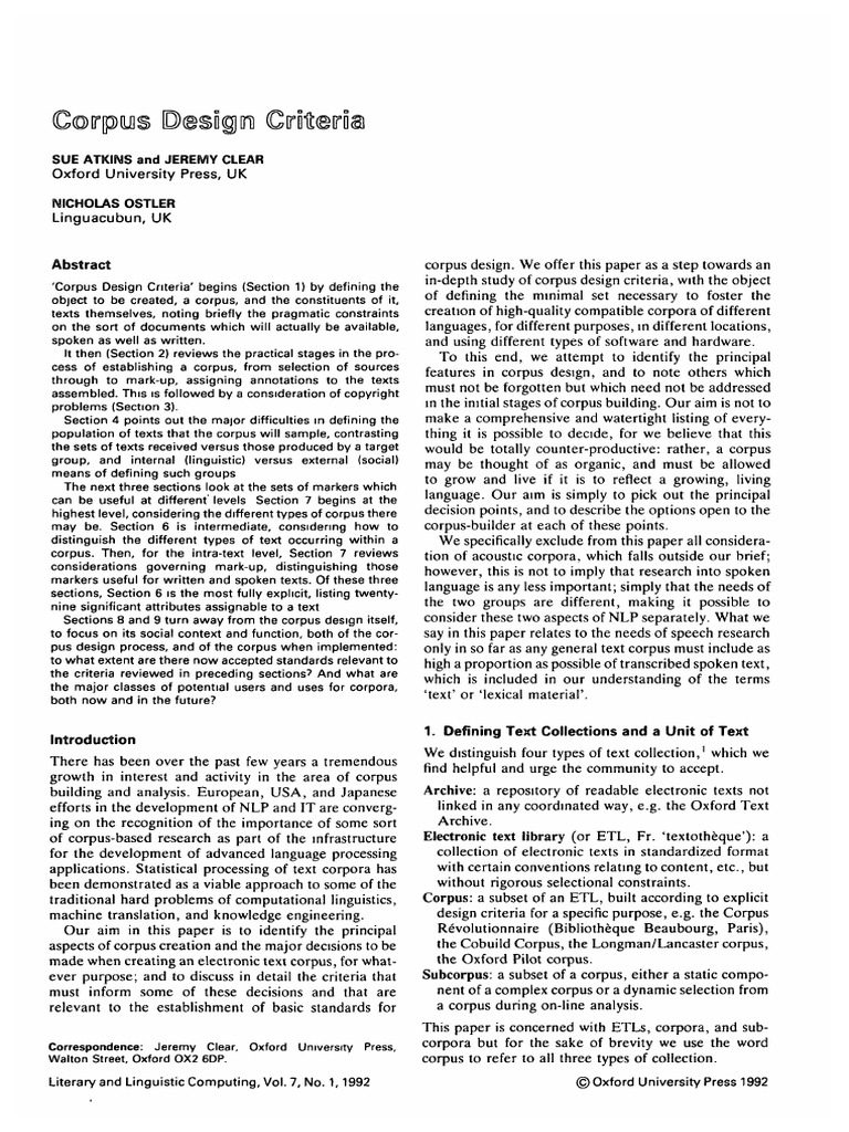 Corpus Design Criteria Overview | PDF | Parsing | Linguistics