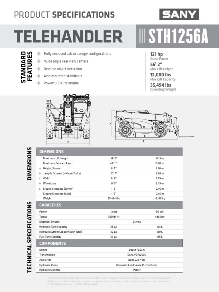 Sany Sth1265a Telehandler 4pg Specsheet d2 | PDF | Truck | Horsepower