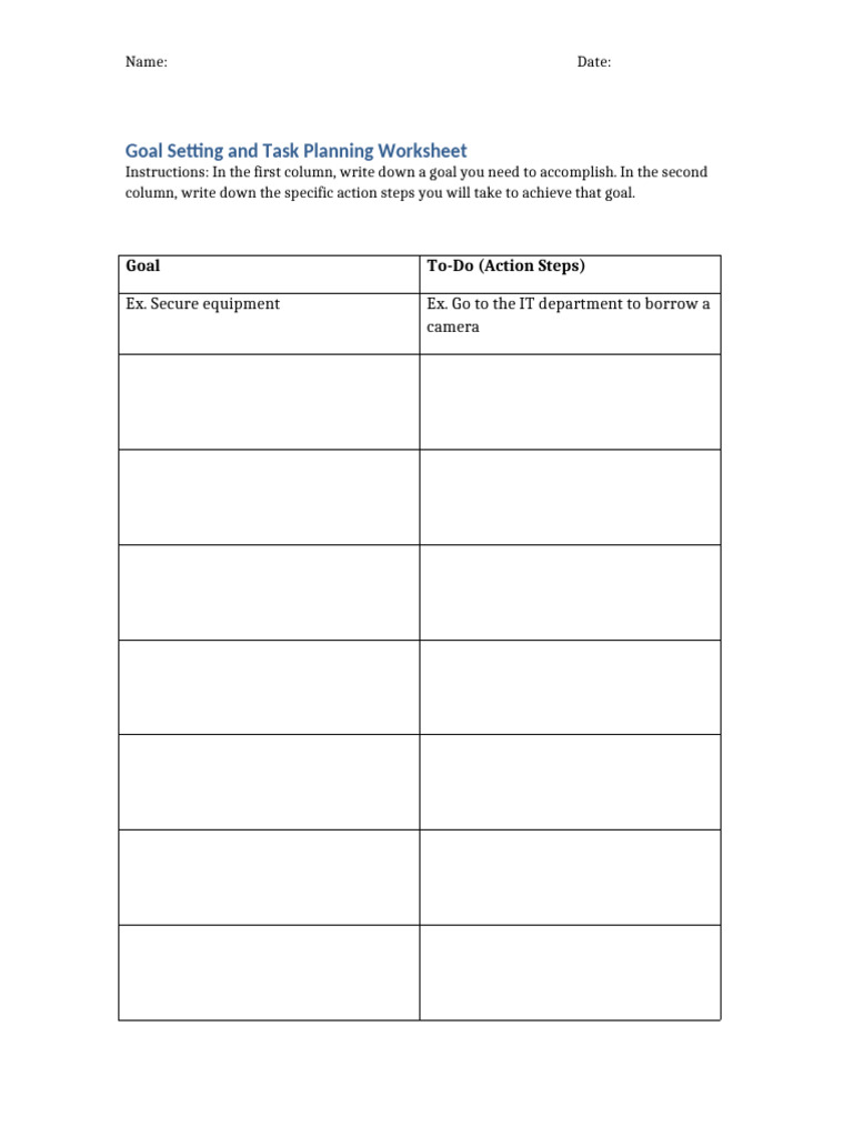 Goal Setting and Planning Worksheet | PDF