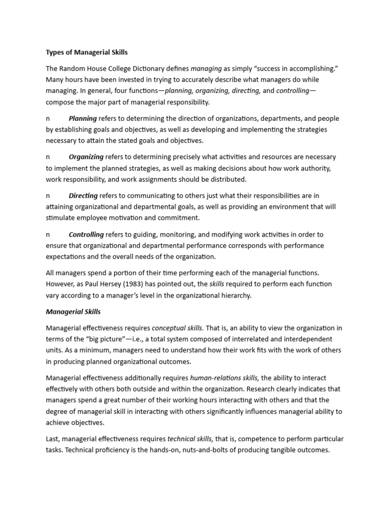 Essential Managerial Skills Explained | PDF | Social Psychology ...