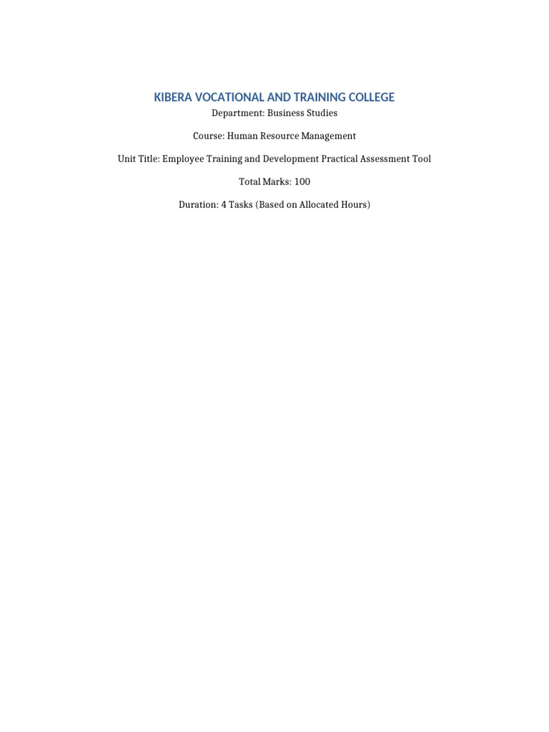 Employee Training and Development Practical Assessment Tool | PDF