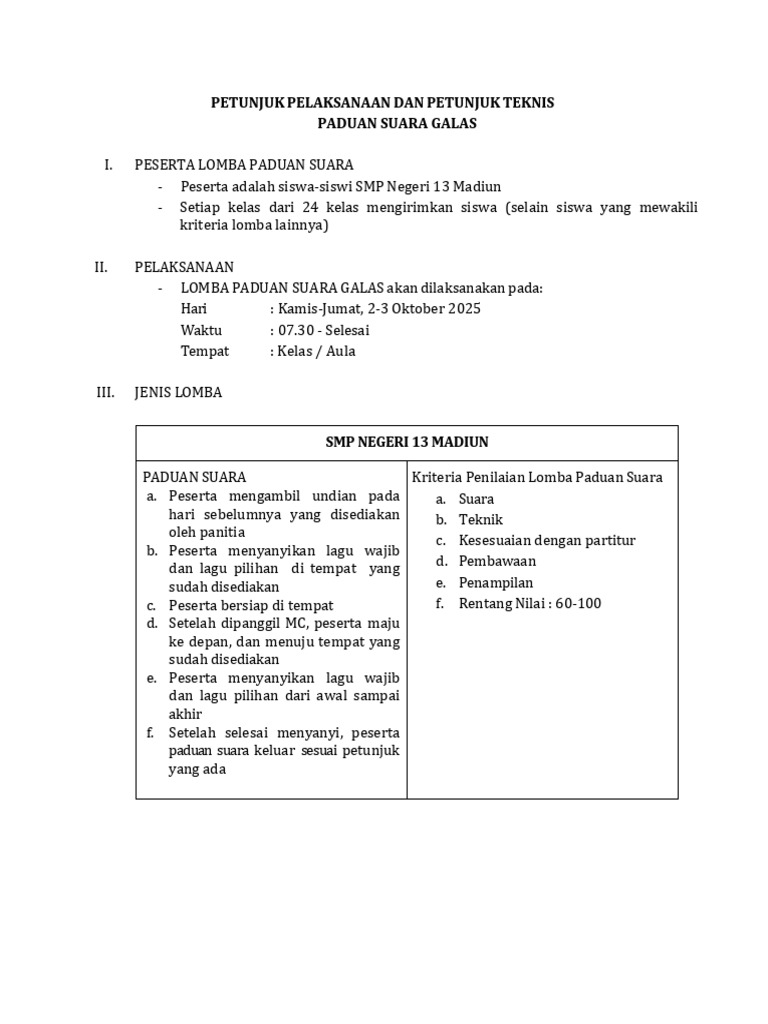 Galas - Lomba Paduan Suara - Petunjuk Pelaksanaan Dan Petunjuk Teknis | PDF