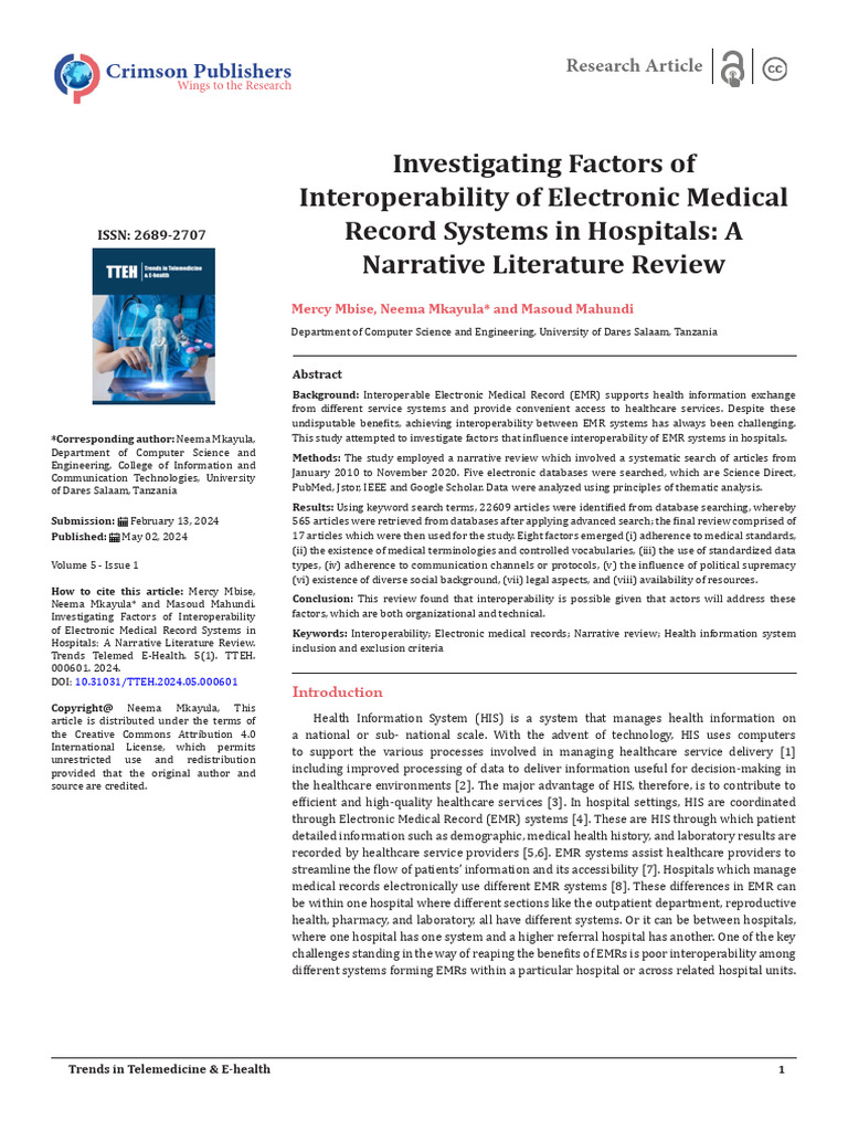 Investigating Factors of Interoperability of Electronic Medical Record ...