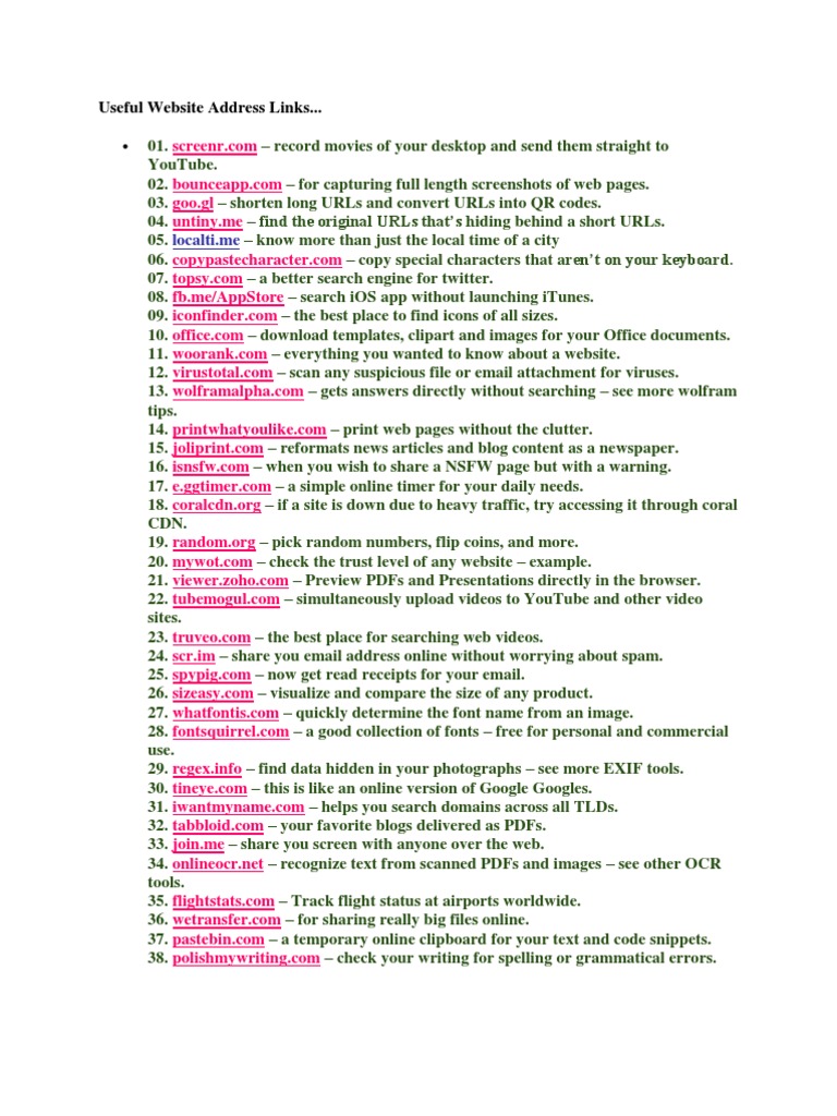 Useful Website Address Links | PDF | Websites | Portable Document Format