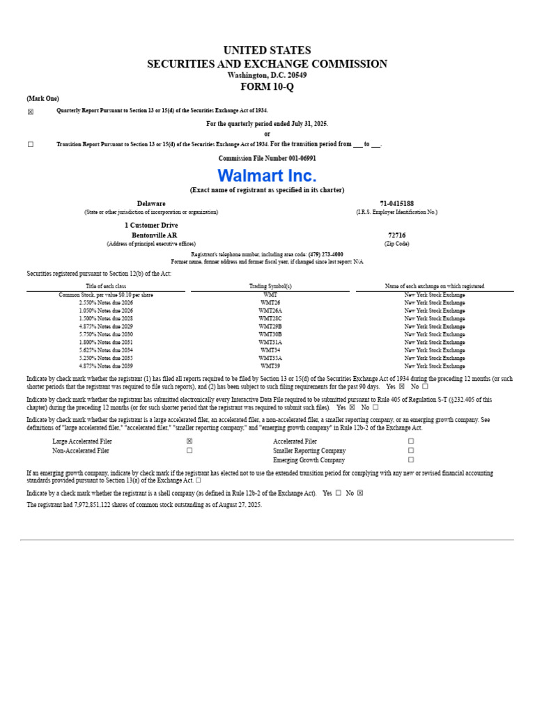 10 Q Walmart | PDF | Equity (Finance) | Financial Accounting Standards ...