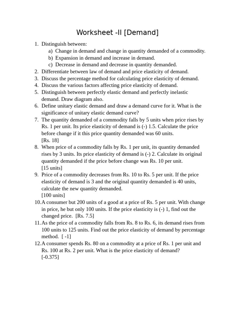 Demand Analysis and Elasticity Worksheet | PDF