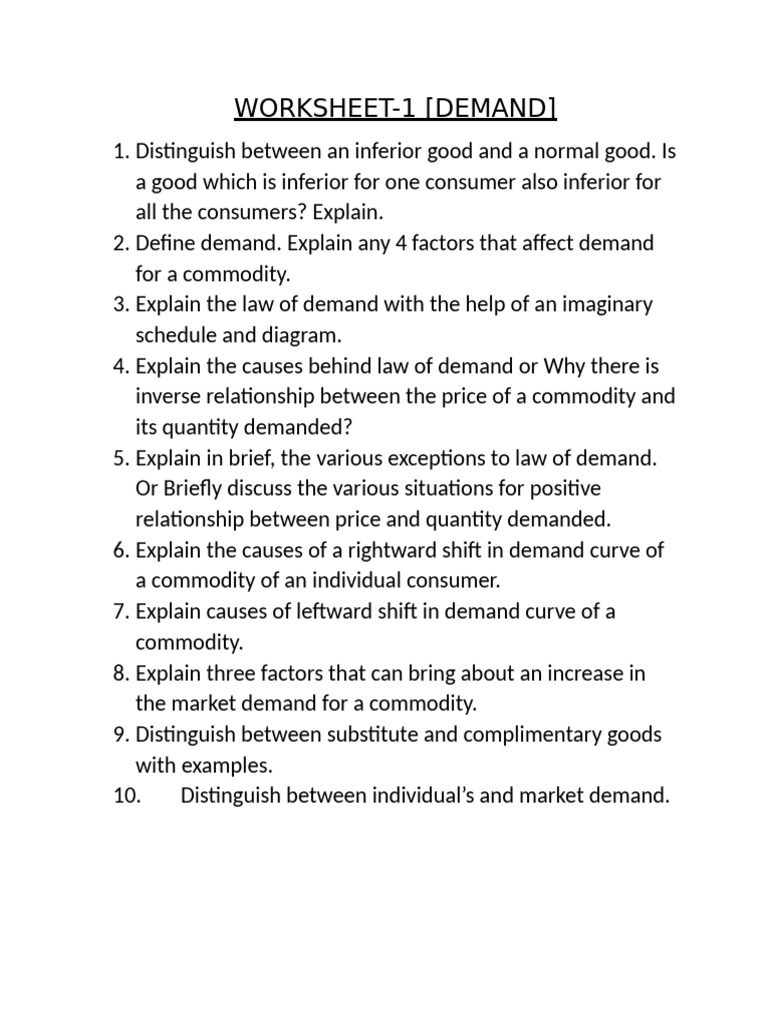 Worksheet 1 Demand | PDF