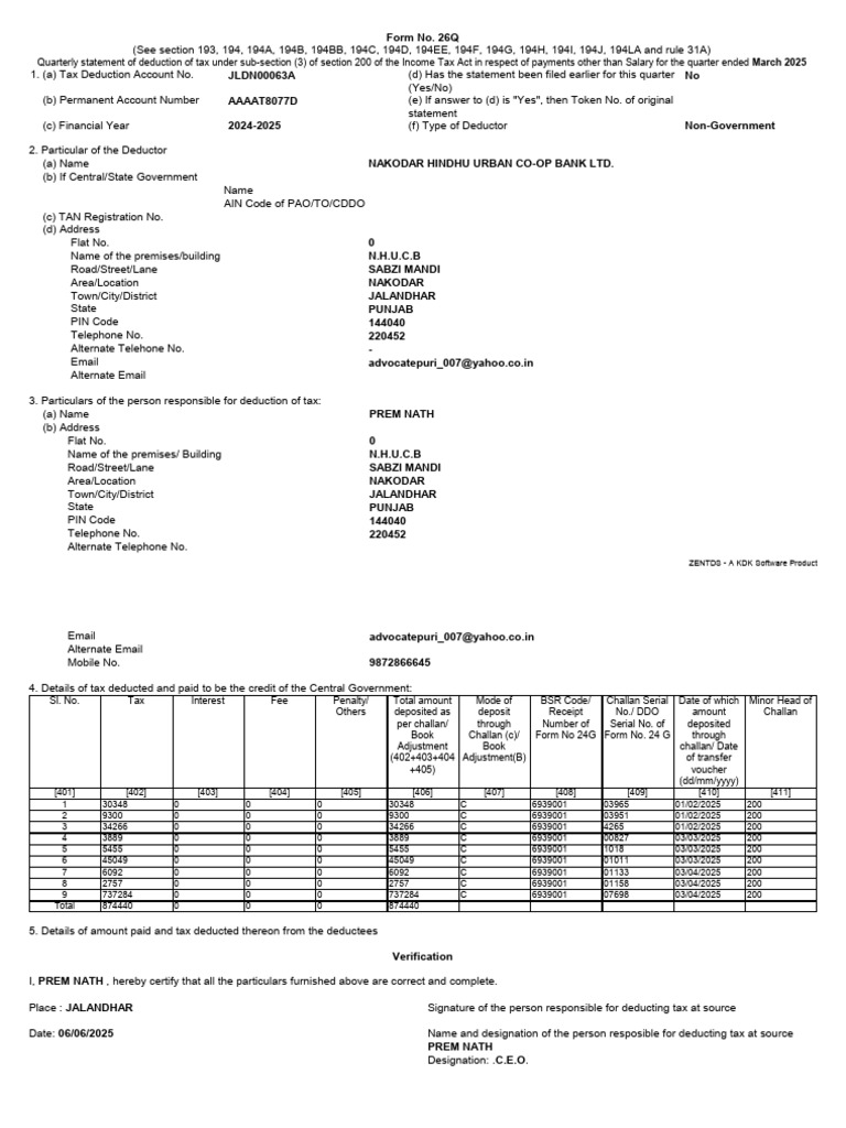 26Q 4 | PDF | Tax Deduction | Taxes
