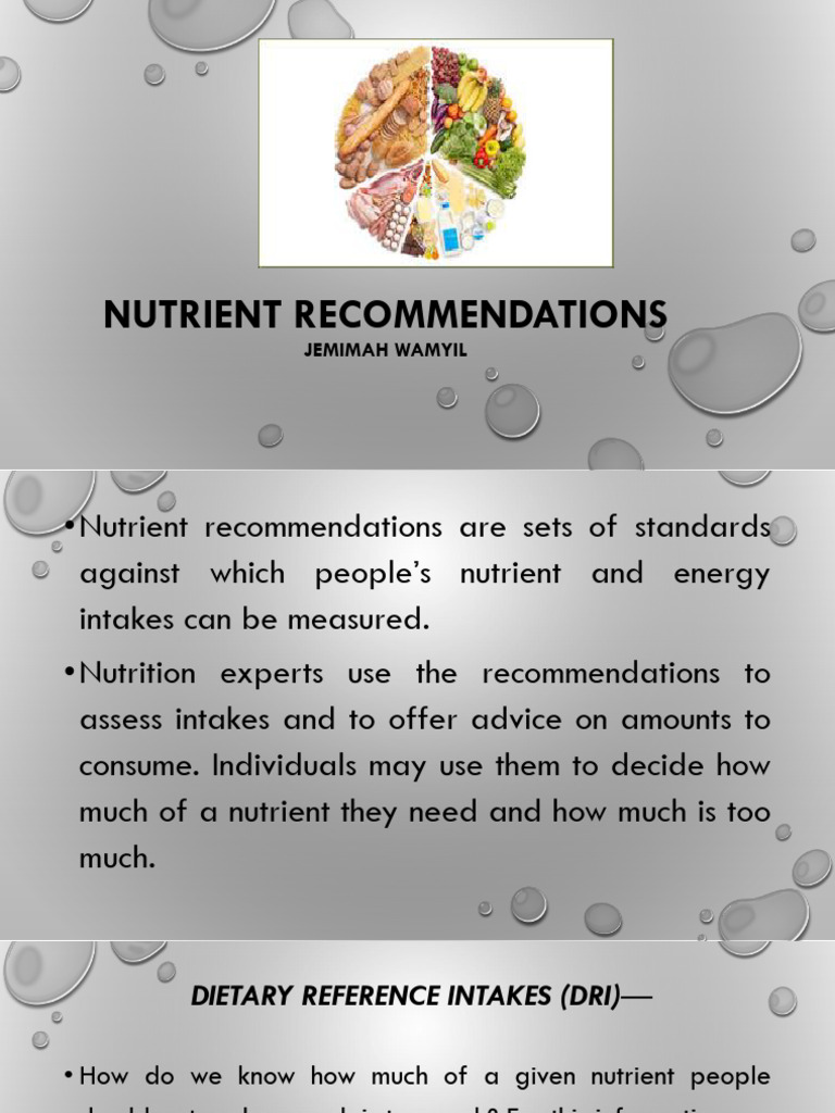 Nutrient Recommendations-lect | PDF | Nutrients | Food Energy