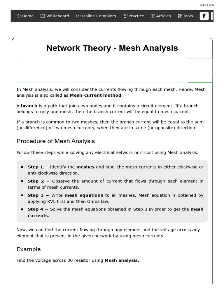 Network Theory - Mesh Analysis | PDF | Electrical Network | Electric Current