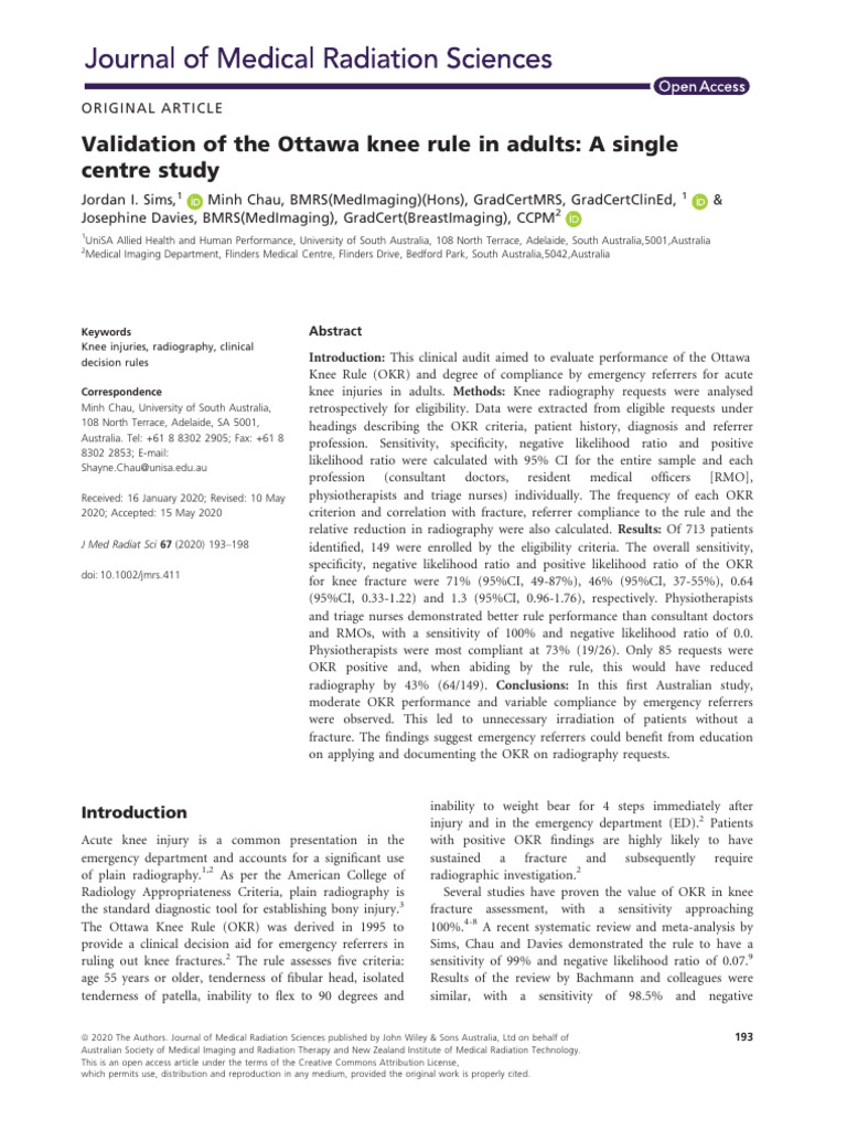 Ottawa Knee Rules 251021 143803 | PDF | Radiography | Sensitivity And ...