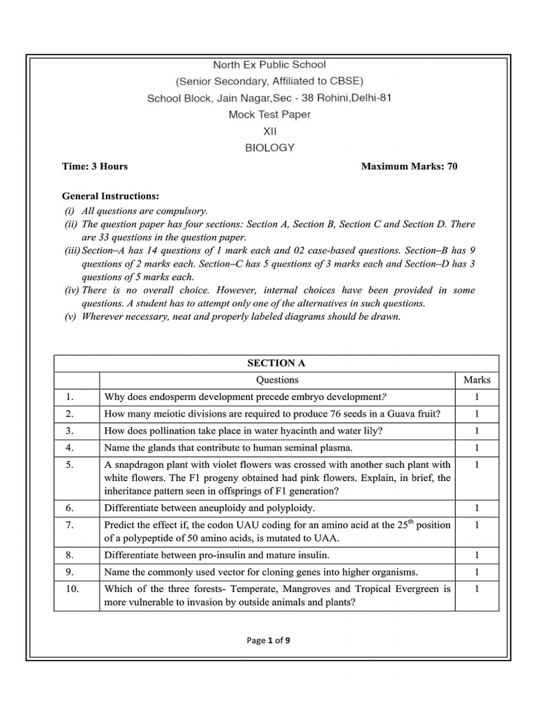 Mock Test Biology | PDF
