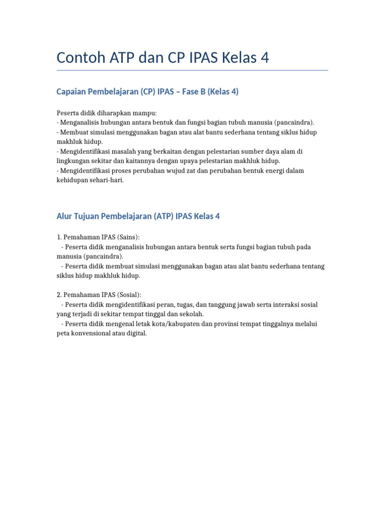 Capaian Pembelajaran IPAS Kelas 4 | PDF