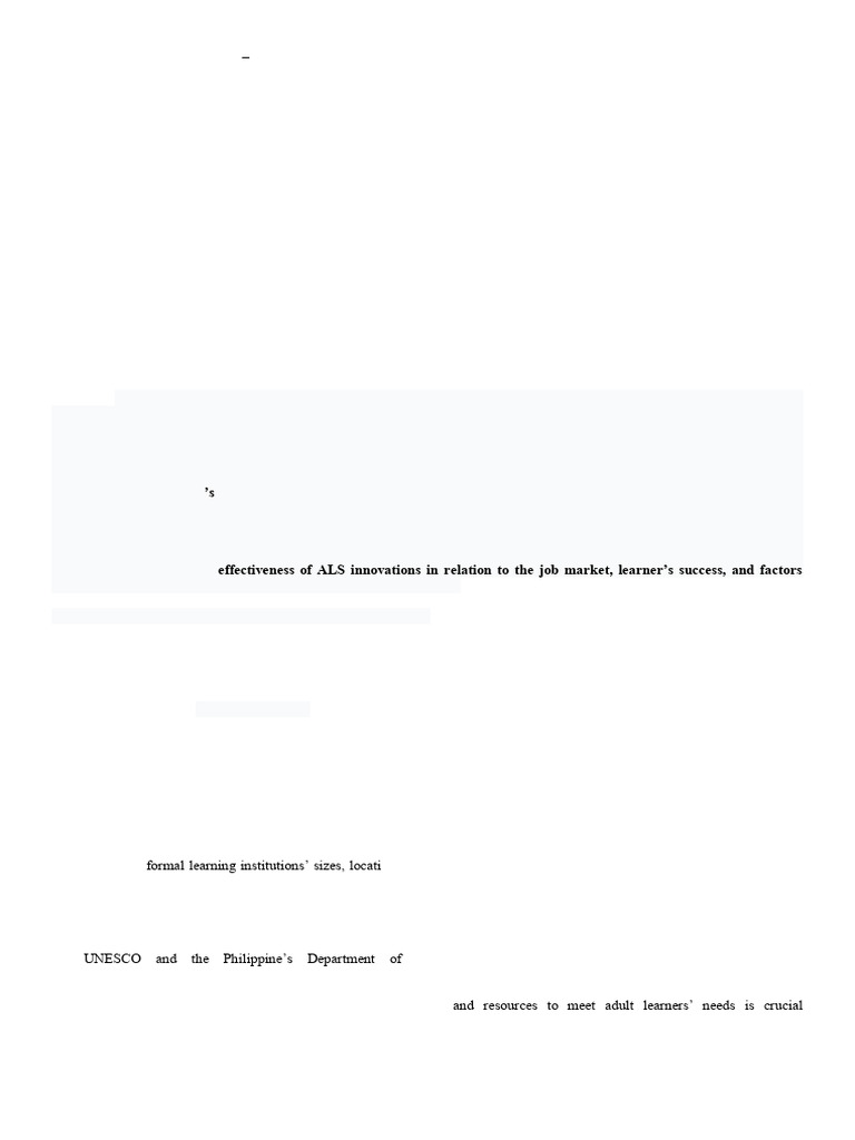 Innovative Approaches in the Alternative Learning System Strategies for ...