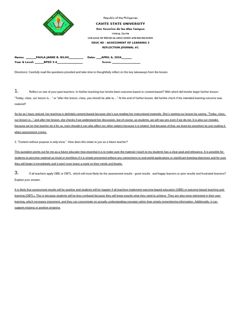 Reflection Journal 2 | PDF | Learning | Teachers