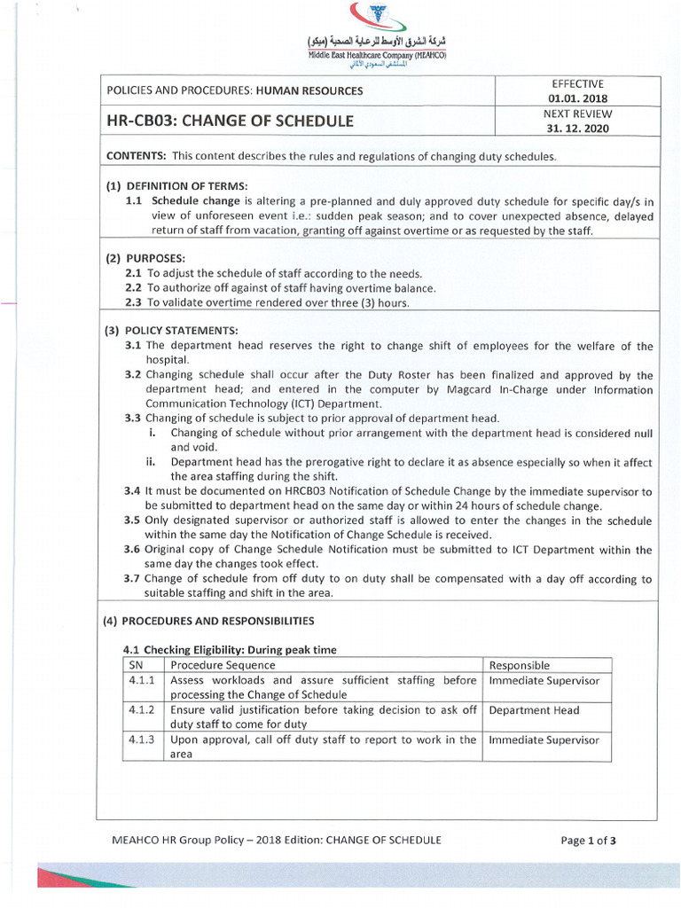 Hr-cb03 Change of Schedule | PDF