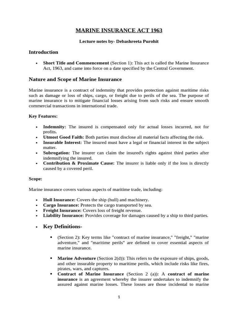 Marine Insurance Act 1963 Overview | PDF | Insurance | Private Law