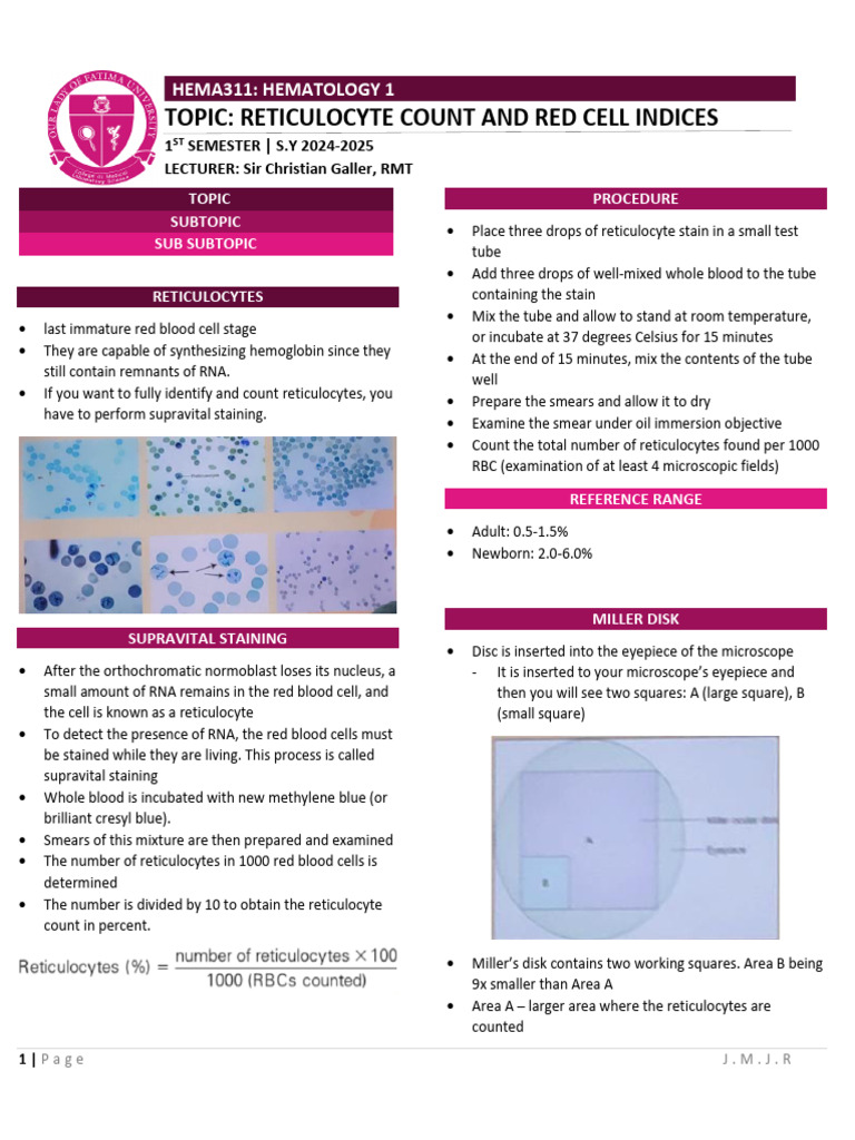 Lab 4 - Reticulocyte Count and Red Cell Indices | PDF | Red Blood Cell ...