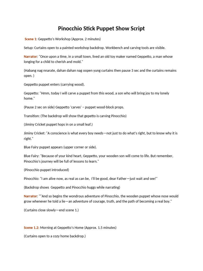 Pinocchio Stick Puppet Show | PDF | Pinocchio