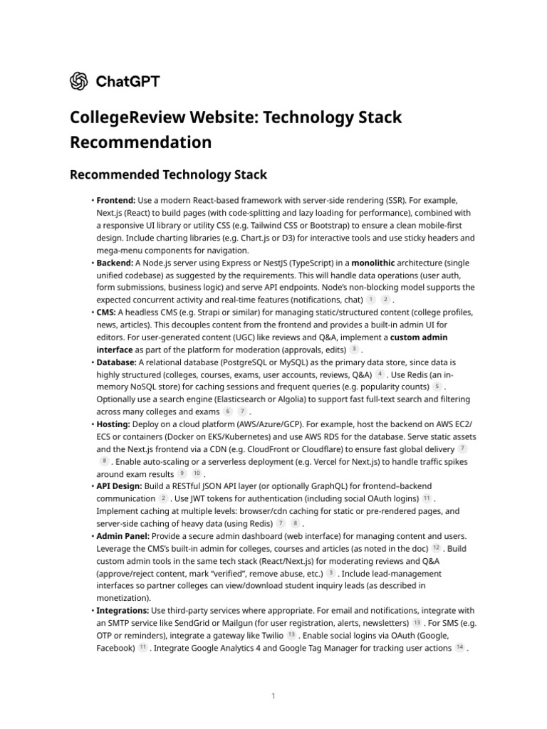 CollegeReview Website - Technology Stack Recommendation | PDF | Search ...