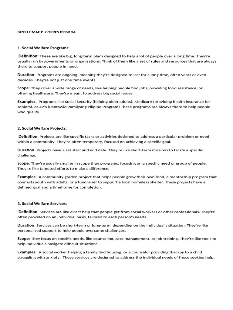 Understanding Social Welfare: Programs, Projects, Services | PDF