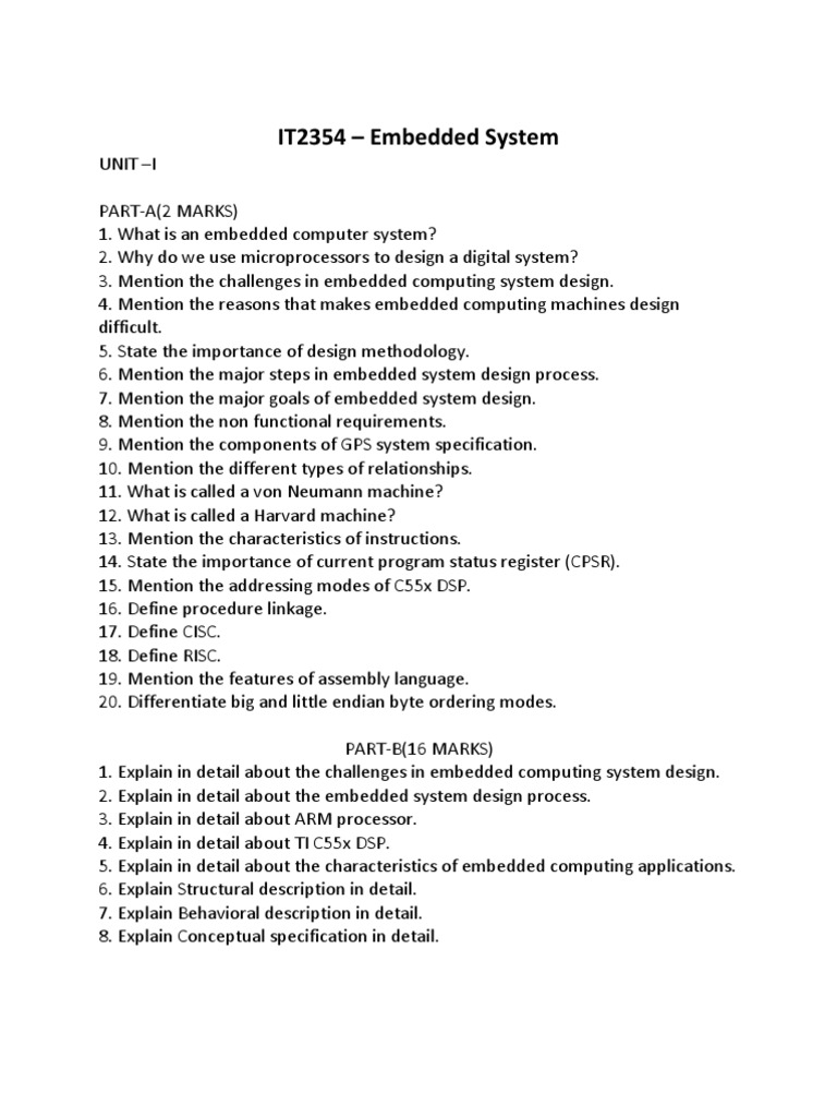 Embedded System IT2354 Question Bank Anna University R2008 | PDF | Embedded System | Scheduling ...