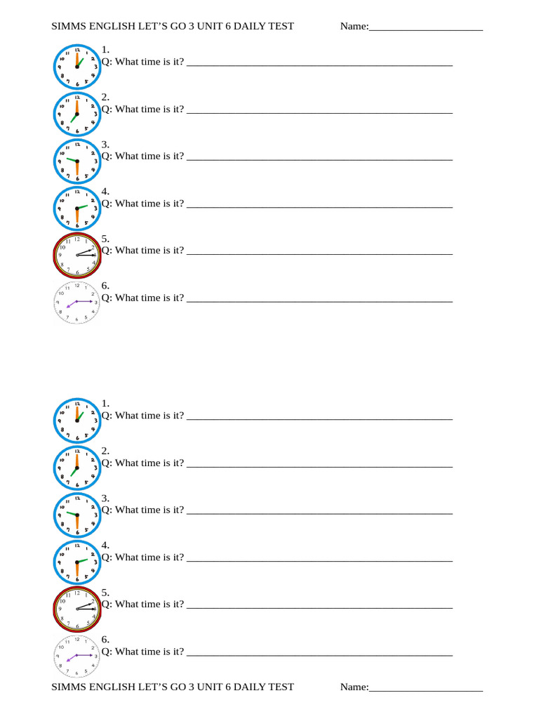Lets Go 3 Unit 6 Daily Test | PDF