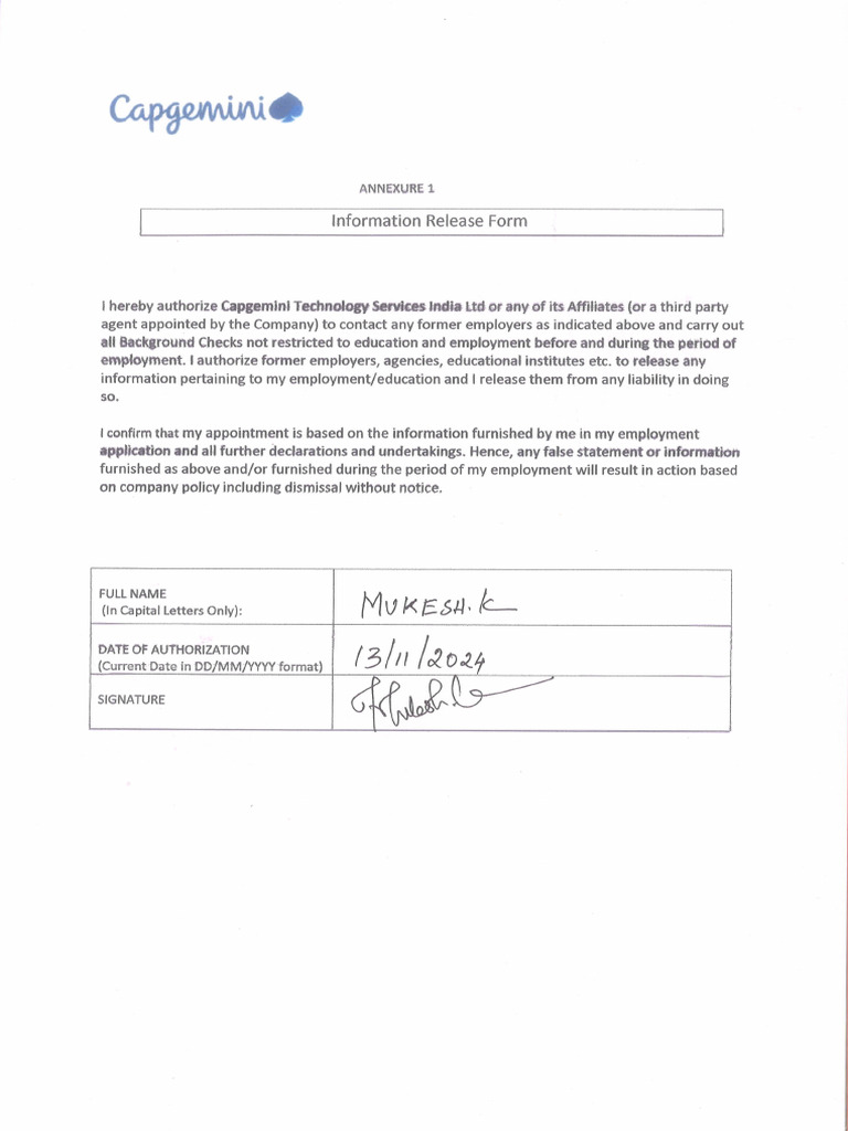 IRF Signed Form | PDF