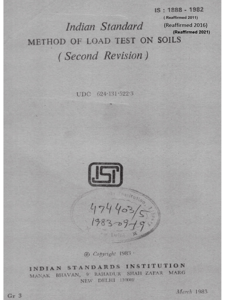 Load Test Method for Soils IS:1888 | PDF