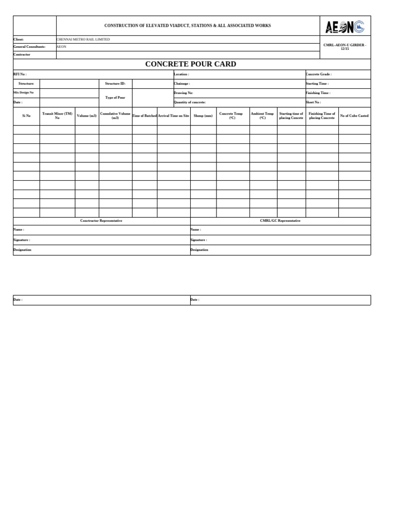 Concrete Pour Card | PDF | Floors | Building Materials