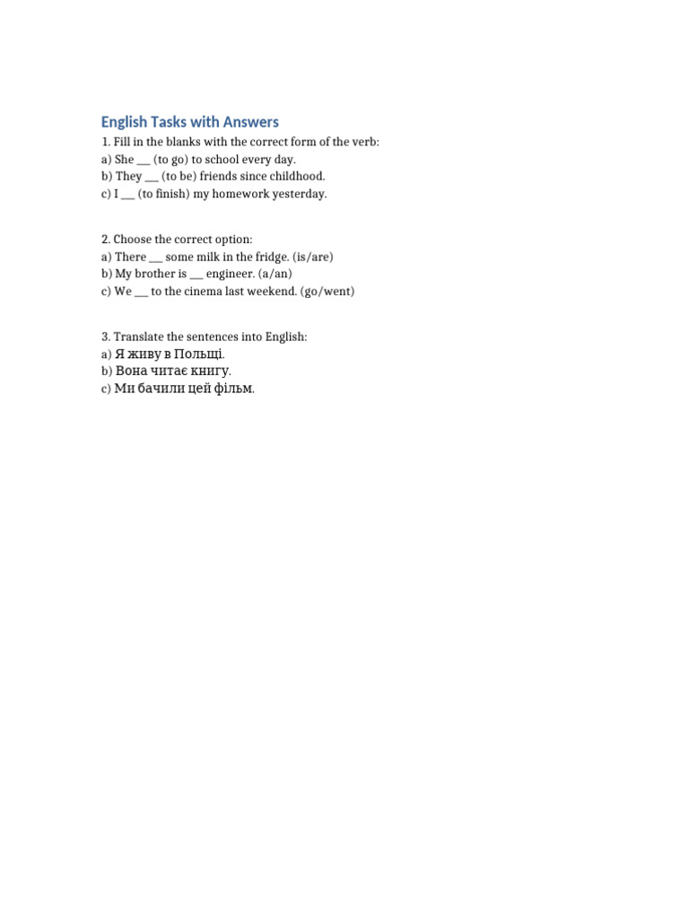 English Grammar Exercises with Answers | PDF