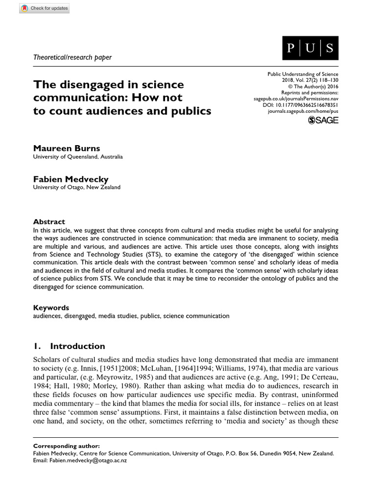 03 - Burns, Medvecky - The Disengaged in Science Communication | PDF ...