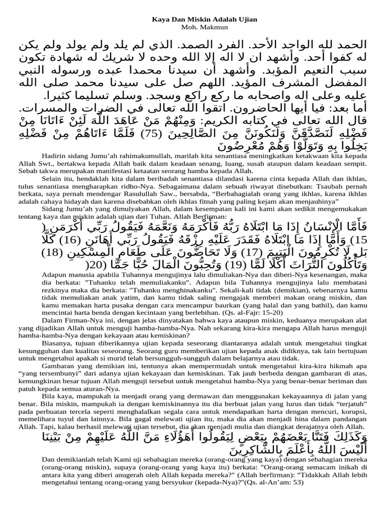 Kaya Dan Miskin Adalah Ujian - 18 - 8 - 2023 | PDF