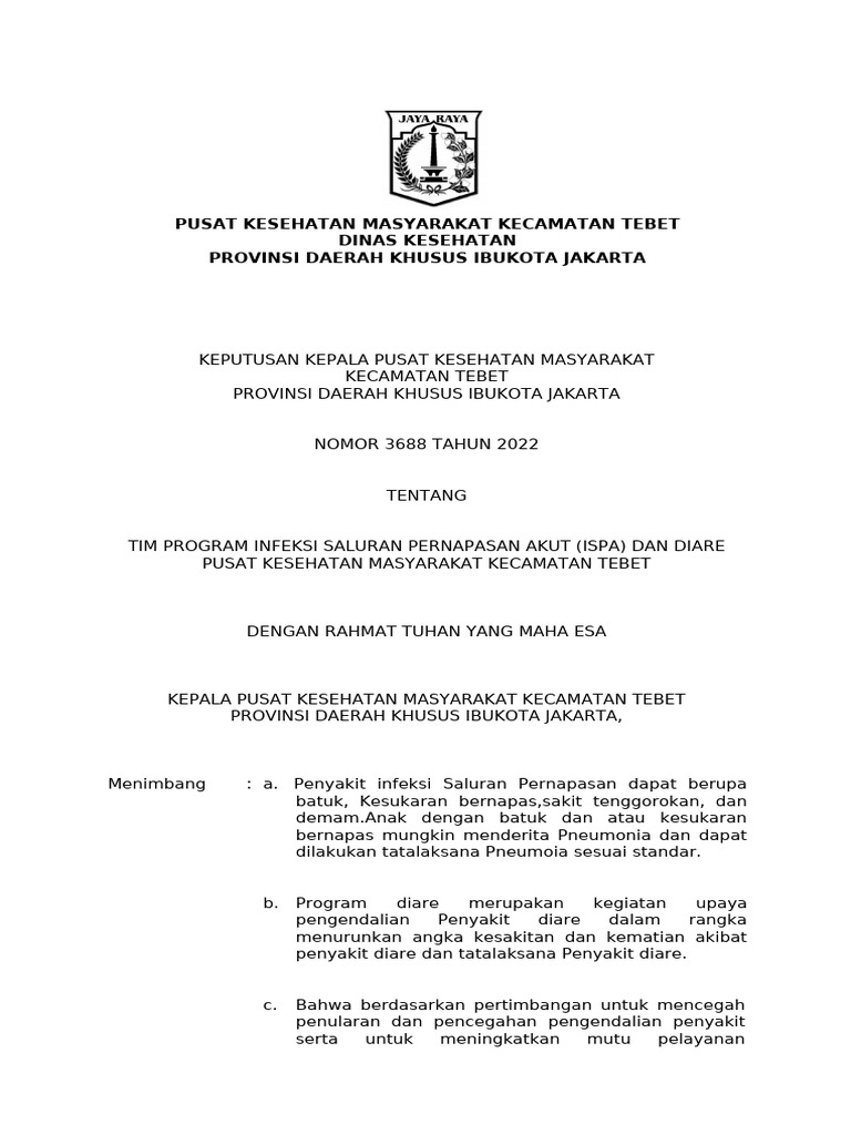3688 SK Tim Program Infeksi Saluran Pernapasan Akut (Ispa) Dan Diare | PDF