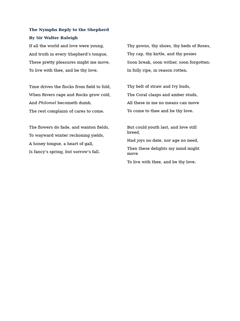 The Nymphs Reply To The Shepherd | PDF