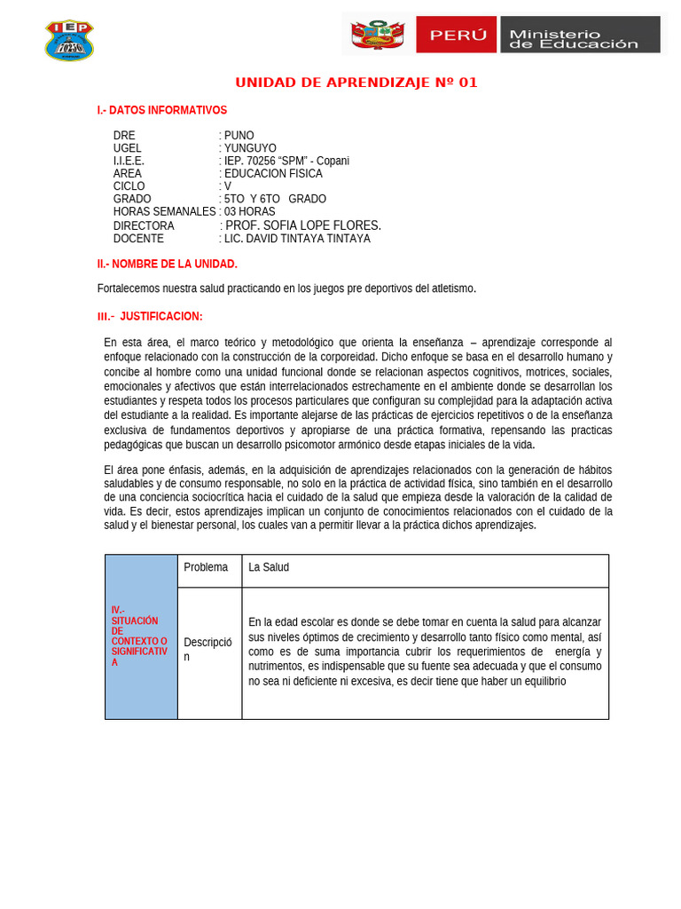 I. - Unidad de Apred 5ro y 6to Grado 2017 | PDF | Evaluación | Aprendizaje