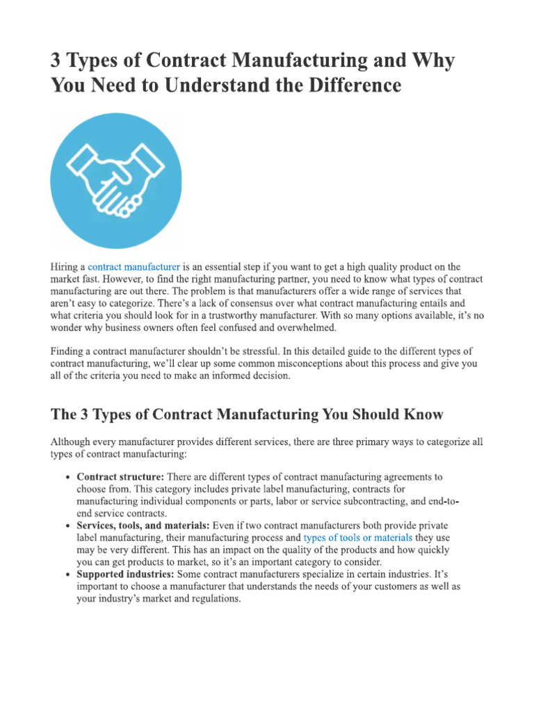 Contract Manufacturing - Types | PDF