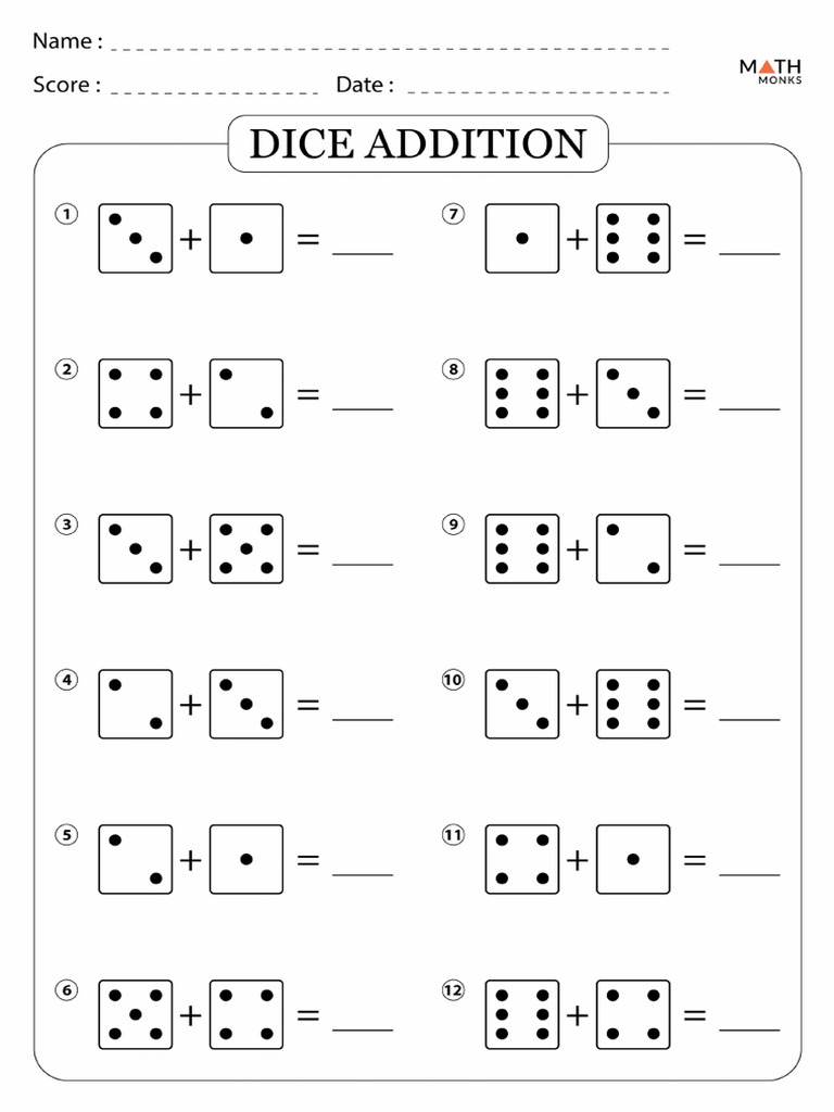 Dice Addition Worksheet | PDF
