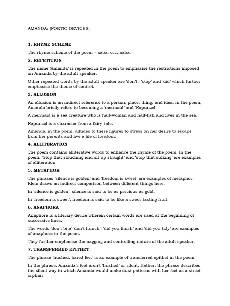 Poetic Devices in "Amanda" | PDF