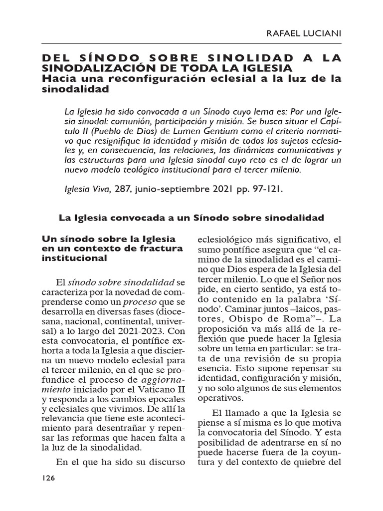 Sinodalización Eclesial (Luciani) | PDF | Iglesia Católica | obispo
