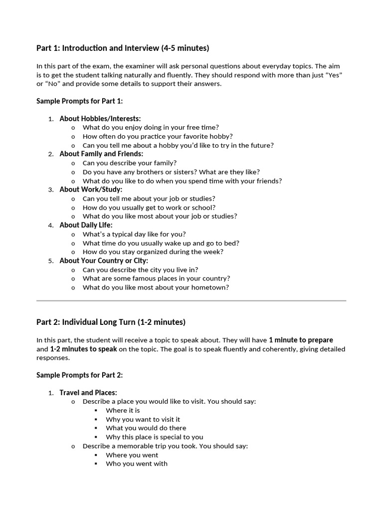 Sample Prompts When Teach Aptis Speaking | PDF