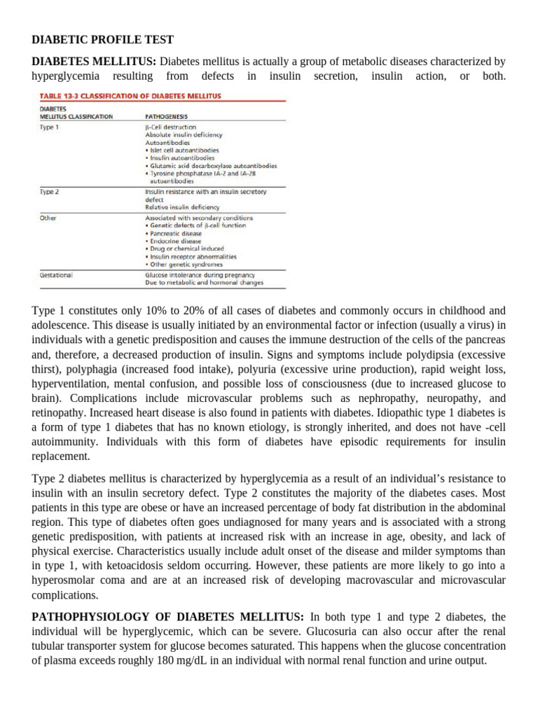 DIABETIC PROFILE TEST | PDF | Diabetes | Glycated Hemoglobin