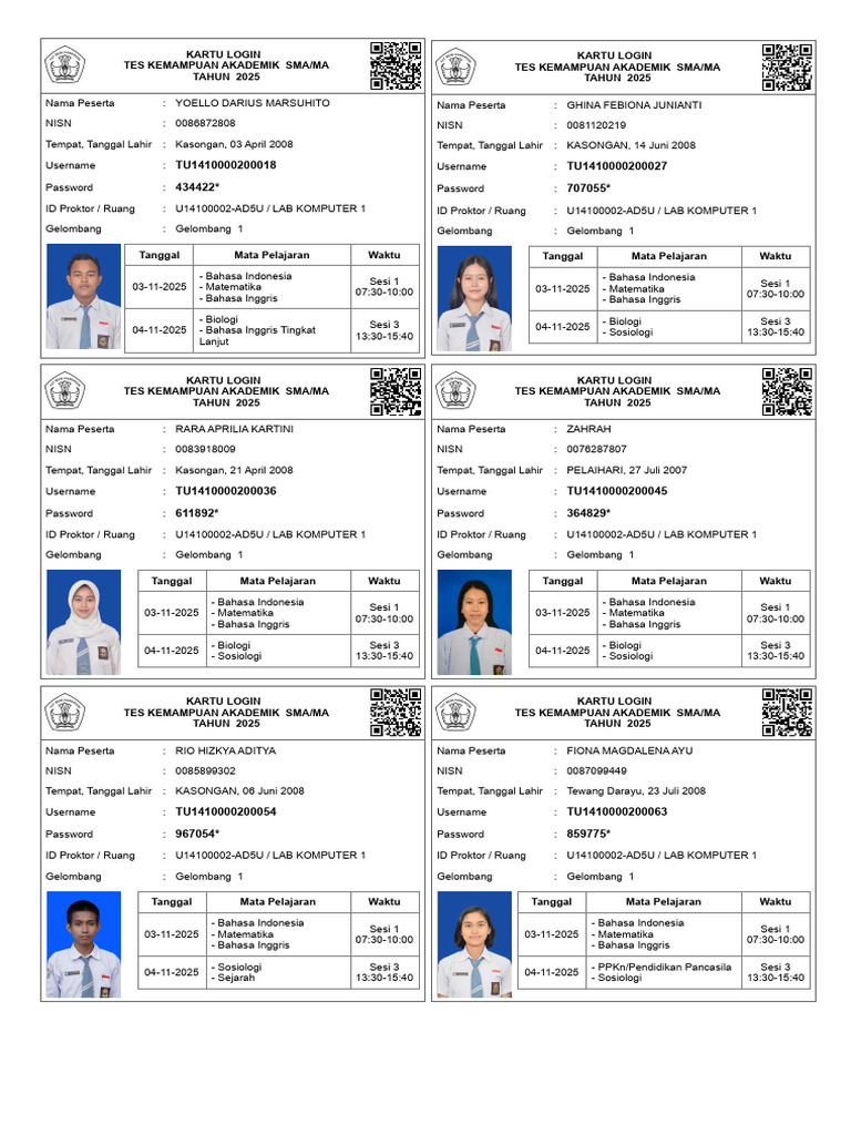 Kartu TKA 2025 Semua | PDF