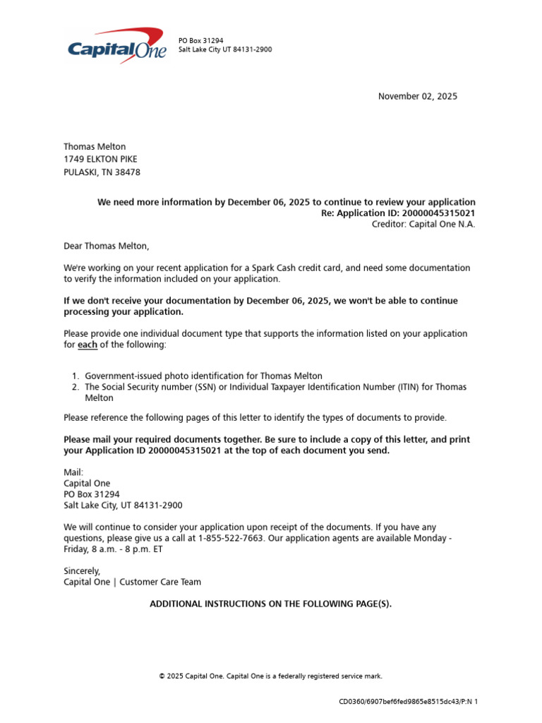 Capital One Application Documentation Request | PDF | Social Security ...